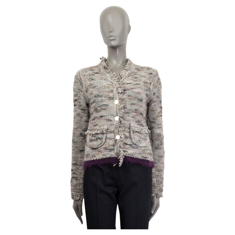 CHANEL grey and purple wool 1999 FRINGED KNIT Jacket 36 XS For Sale at ...