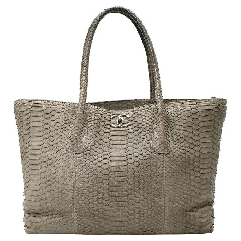 Chanel Grey Python Executive Cerf Tote Bag For Sale at 1stDibs