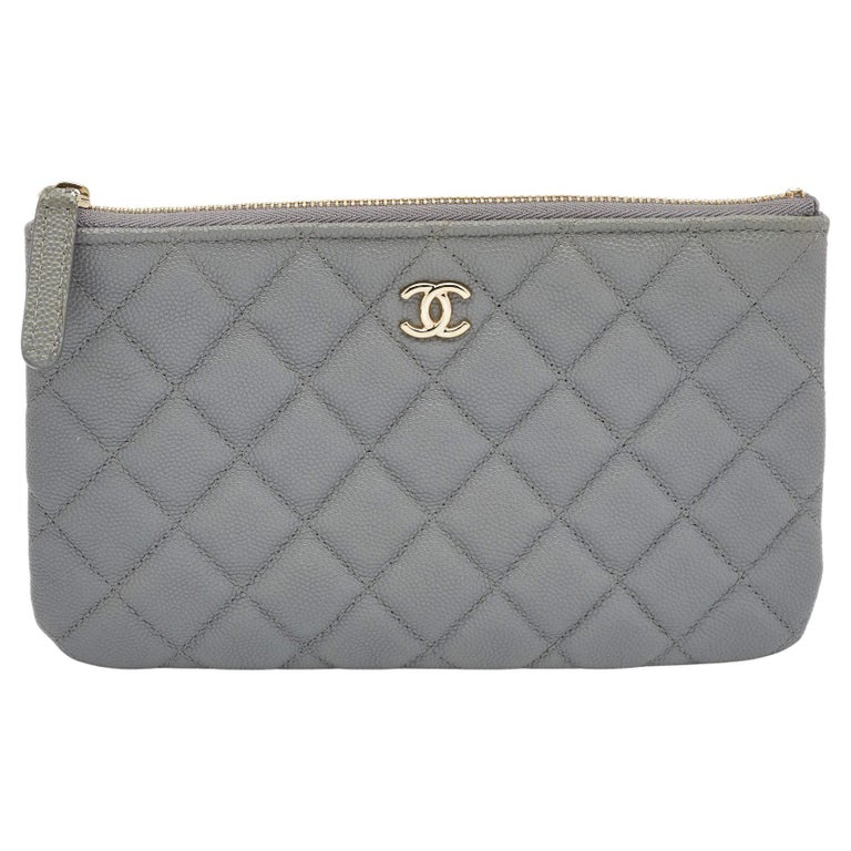 Chanel Grey Quilted Caviar Leather Medium O Case Zip Pouch For Sale at ...