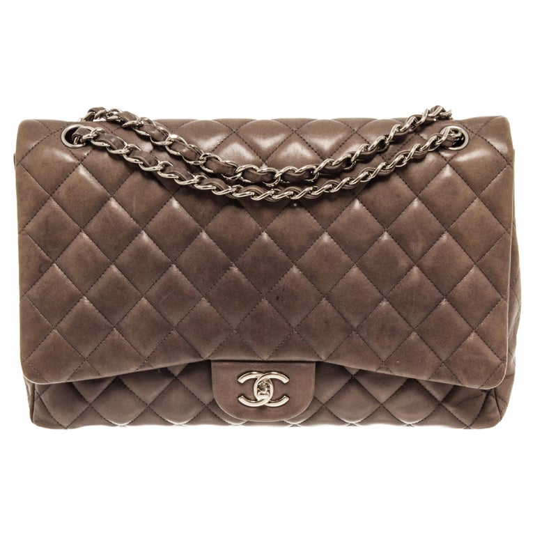 Chanel Grey Quilted Lambskin Jumbo Flap Bag at 1stDibs