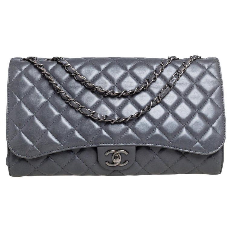 Chanel Grey Quilted Leather Grocery By Chanel Drawstring Flap Bag at ...