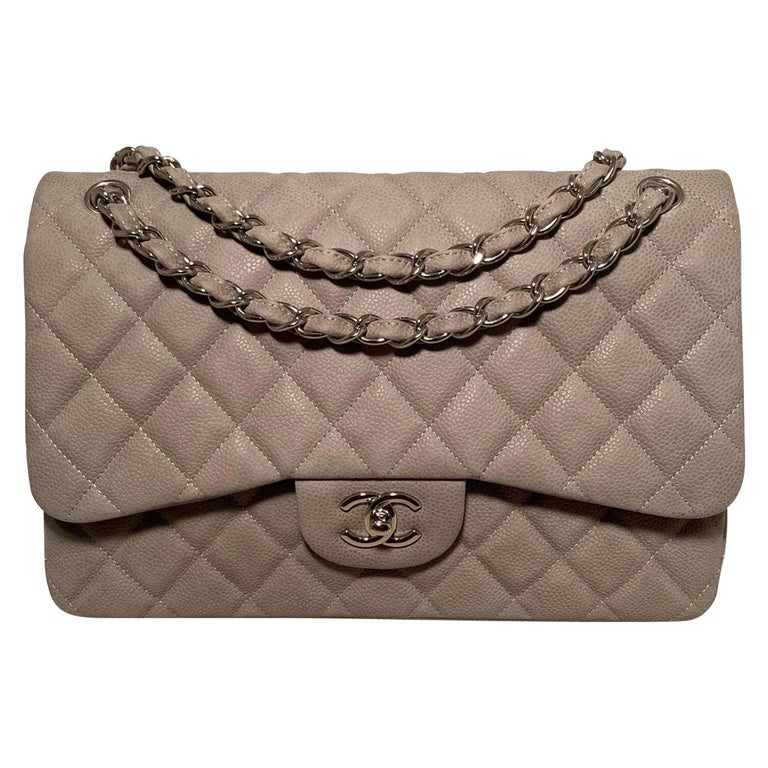 Chanel Grey Suede Caviar Jumbo Double Flap Classic 2.55 For Sale at 1stDibs