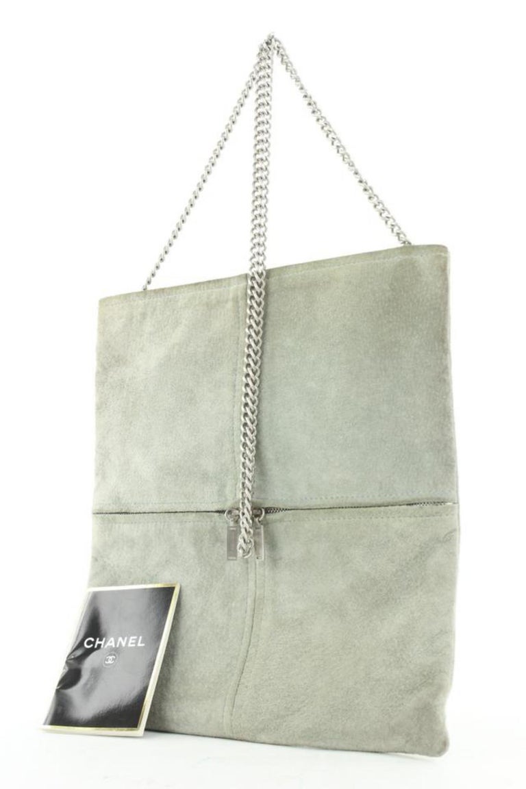 Chanel Grey Suede Flat Chain Crossbody Bag 1c815a For Sale at 1stDibs