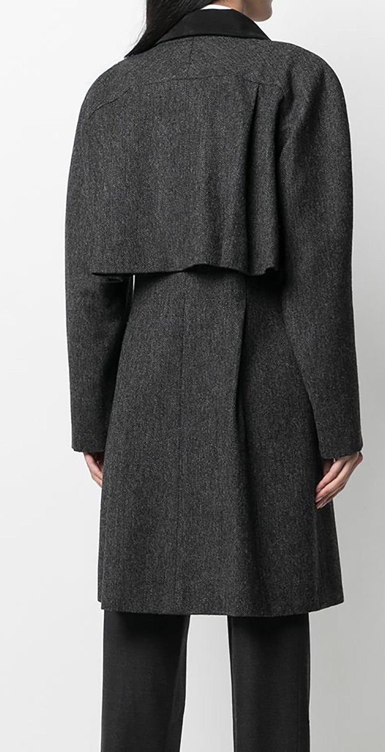 Chanel Grey Wool Cape Coat For Sale at 1stDibs