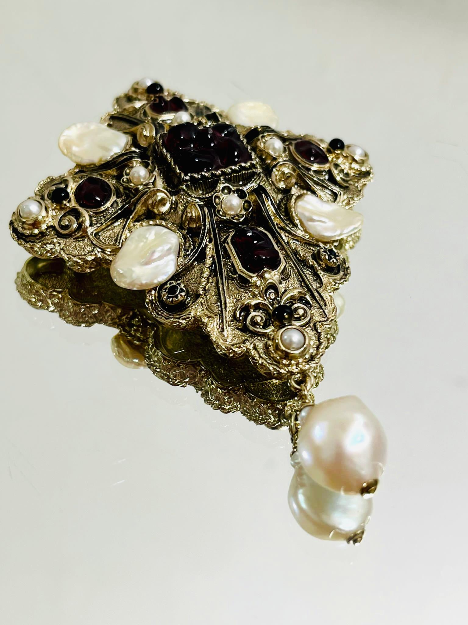 Chanel Gripoix and Baroque Pearl Brooch For Sale at 1stDibs