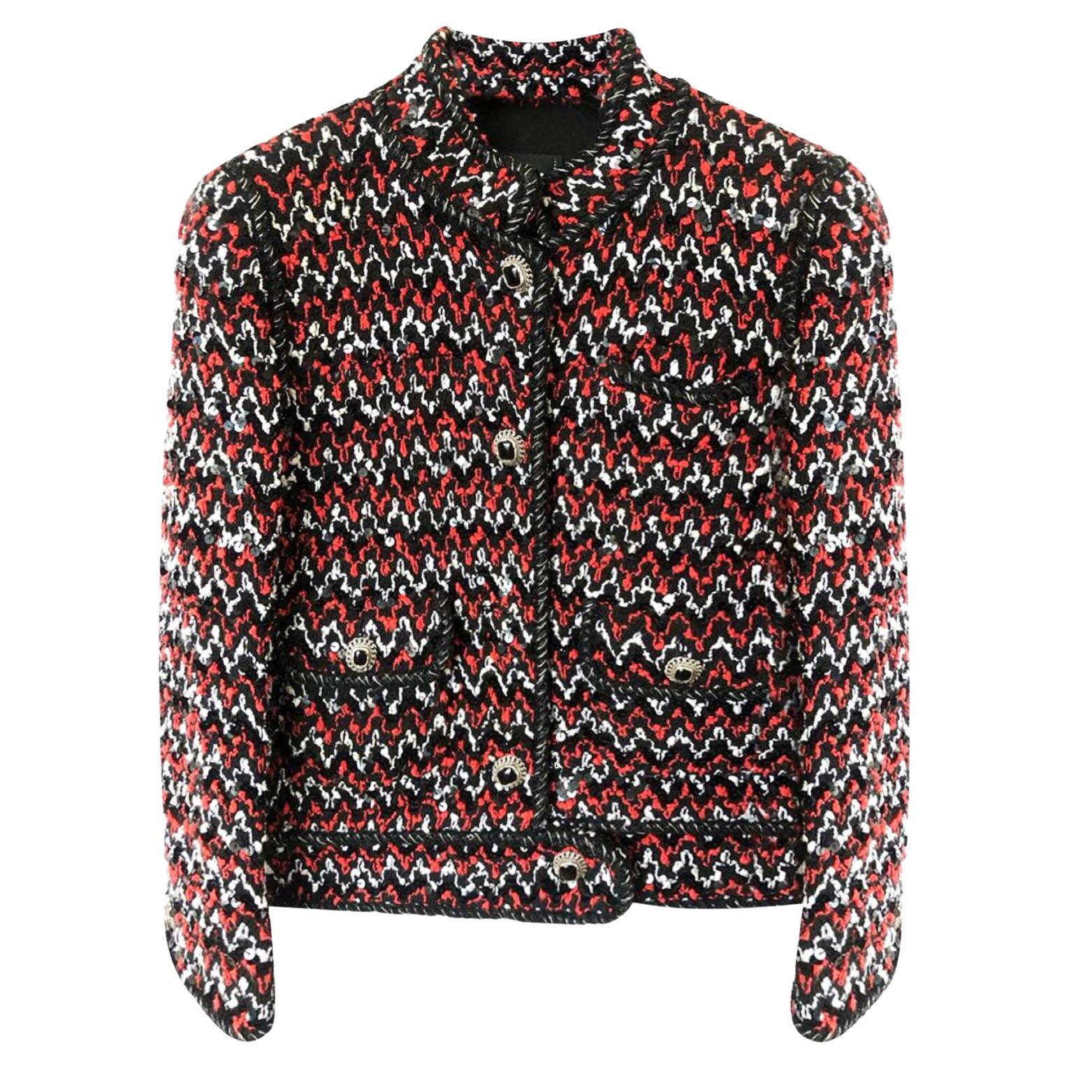 Chanel Gripoix Buttons Sequin Embellished Tweed Jacket For Sale at 1stDibs