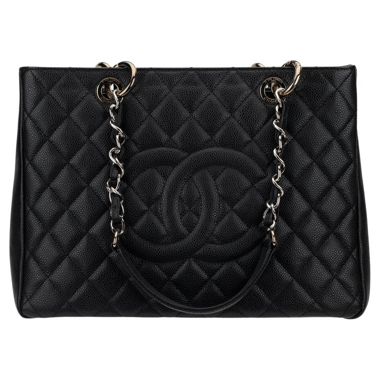 Chanel GST Black Quilted Caviar Leather Silver-Tone Hardware For Sale ...