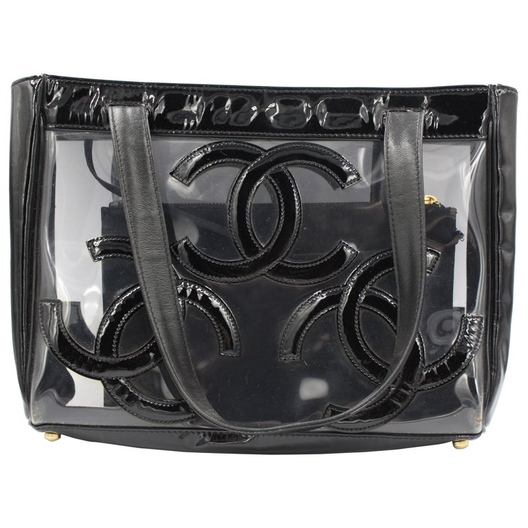 Chanel handbag in black and transparent vinyl. For Sale at 1stDibs