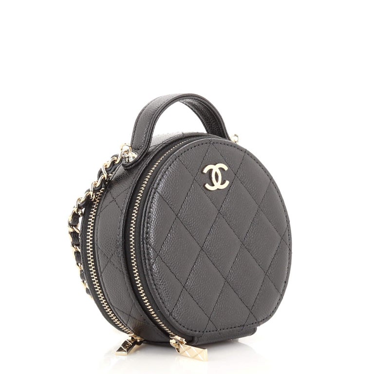 Chanel Handle With Care Round Vanity Case with Chain Quilted Caviar ...