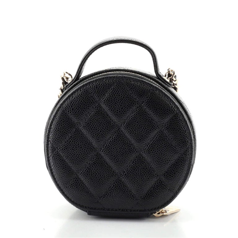 Chanel Handle With Care Round Vanity Case with Chain Quilted Caviar ...