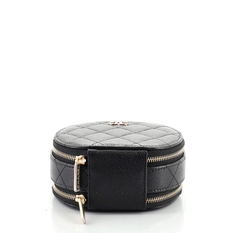 Chanel Handle With Care Round Vanity Case with Chain Quilted Caviar ...