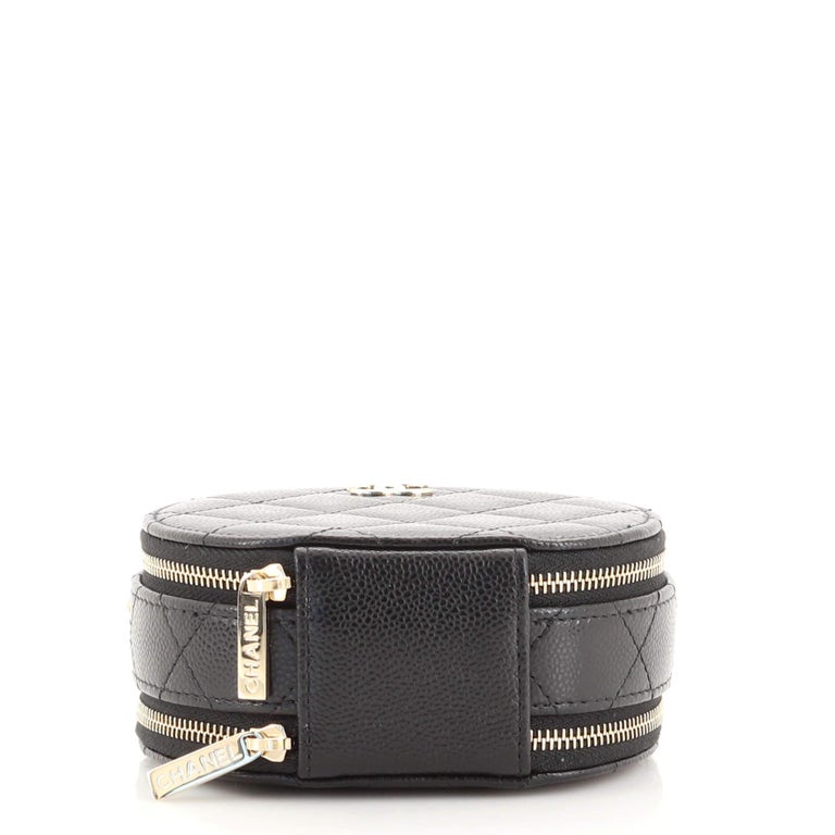 Chanel Handle With Care Round Vanity Case with Chain Quilted Caviar ...