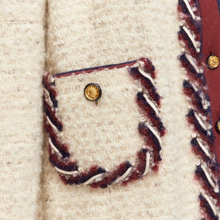 CHANEL Haute Couture Prototype ecru boucle tweed oval pocket nautical ...