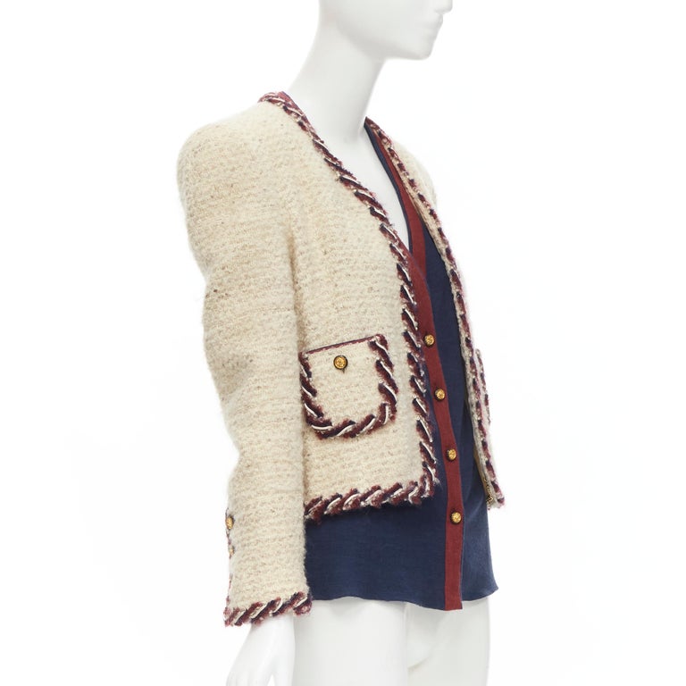 CHANEL Haute Couture Prototype ecru boucle tweed oval pocket nautical ...
