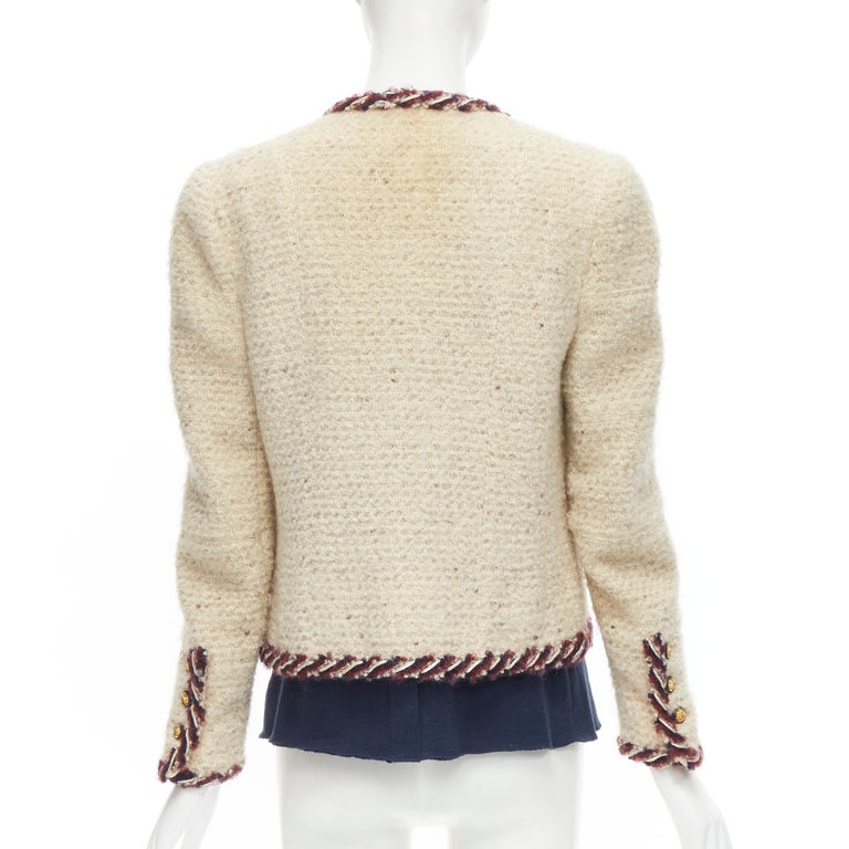 CHANEL Haute Couture Prototype ecru boucle tweed oval pocket nautical ...