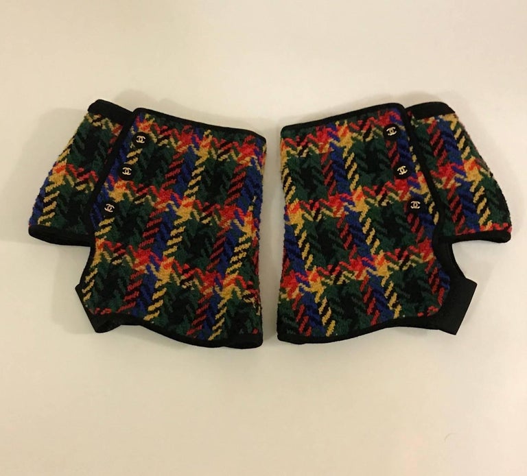 Chanel Herringbone Plaid Tweed Red and Multicolor Spats Gaiters Boot ...
