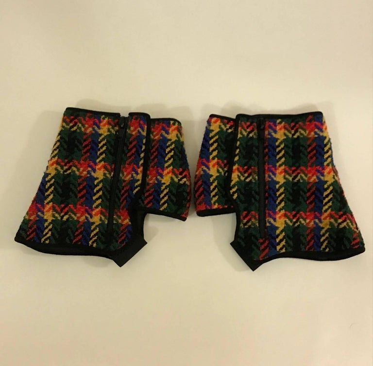Chanel Herringbone Plaid Tweed Red and Multicolor Spats Gaiters Boot ...