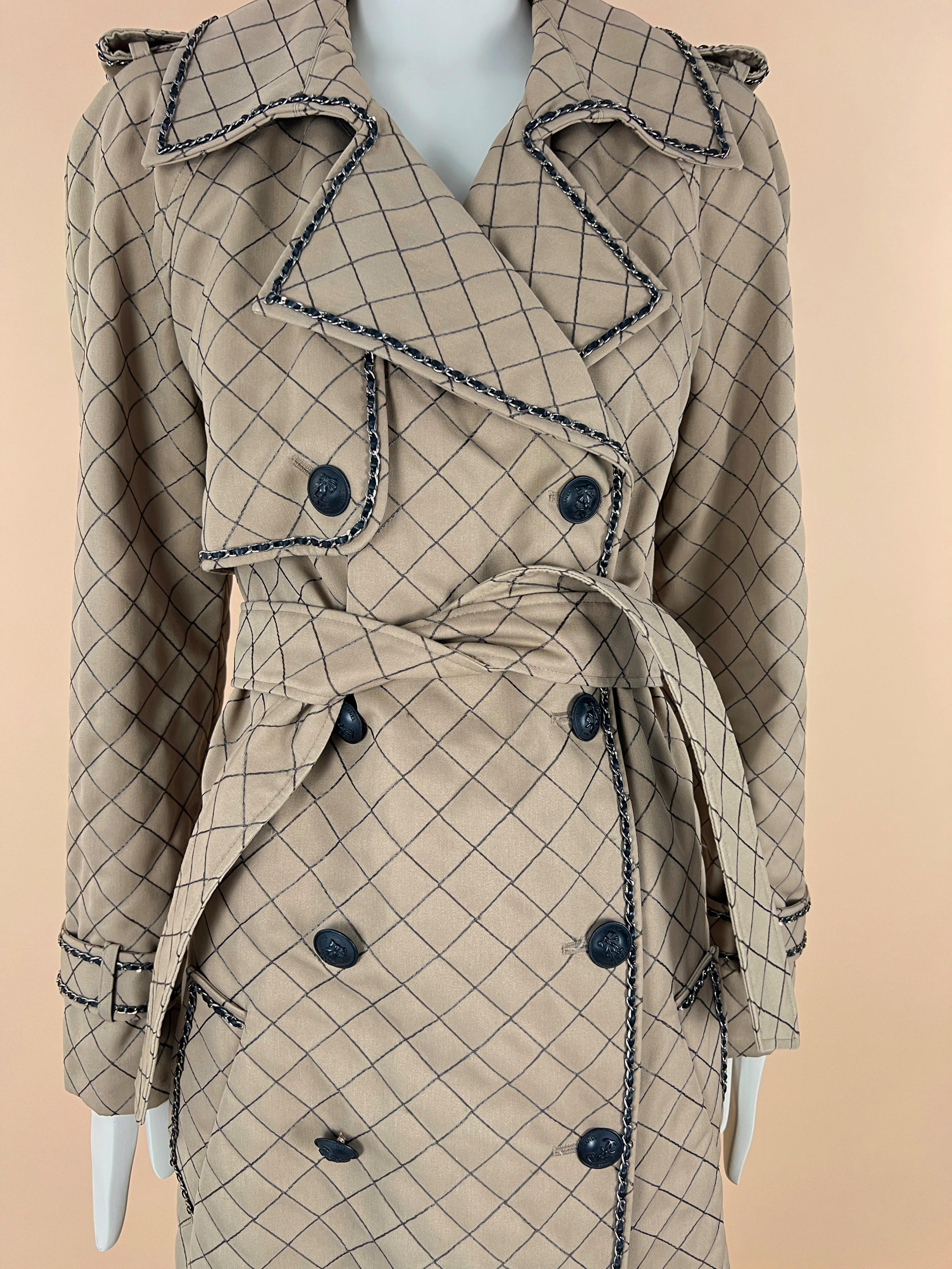 Chanel Iconic Chain Trim Quilted Trench For Sale at 1stDibs