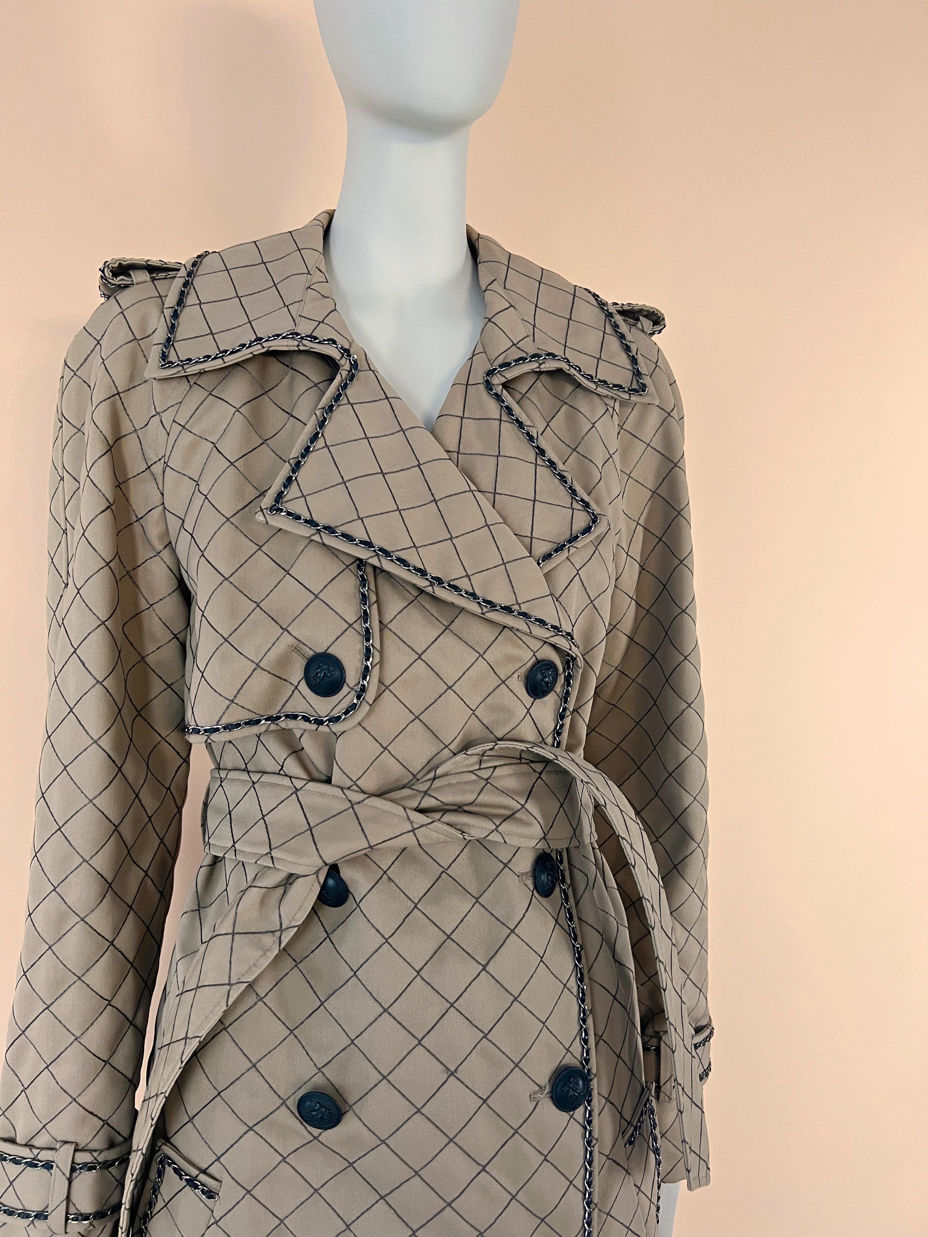 Chanel Iconic Chain Trim Quilted Trench For Sale at 1stDibs