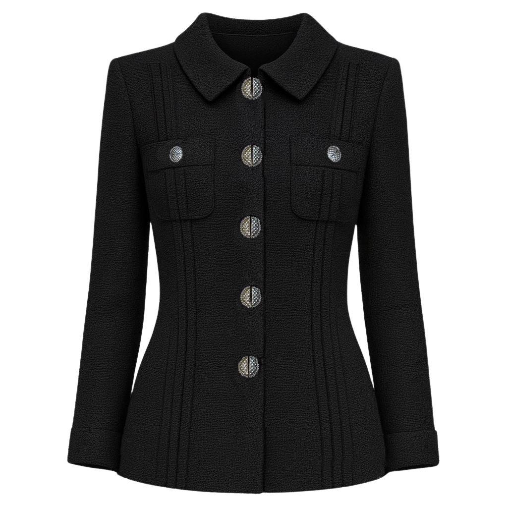 Chanel Paris / VENICE Iconic Black Tweed Jacket 38 FR For Sale at 1stDibs