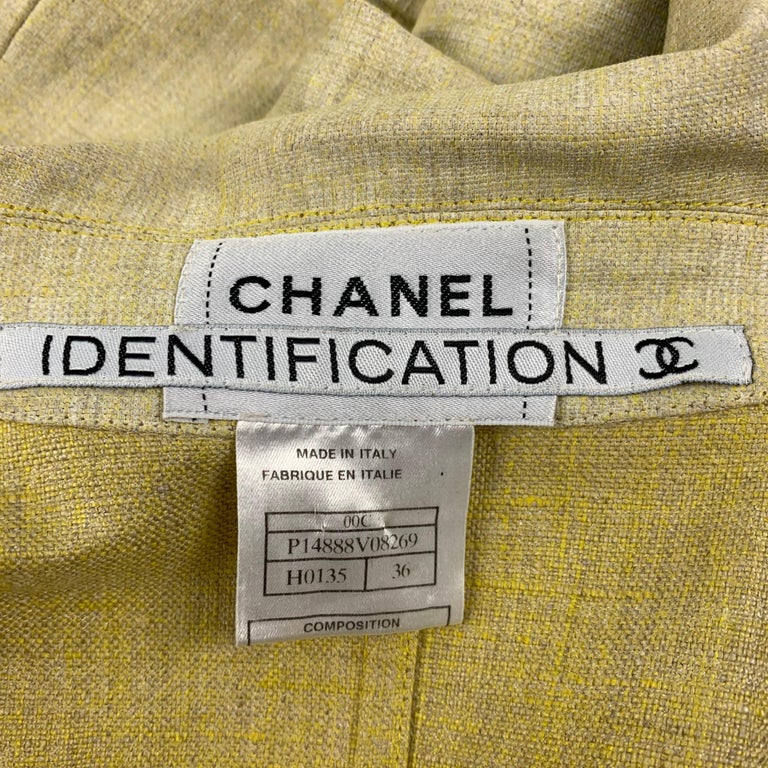 CHANEL IDENTIFICATION 00C Size 4 Green Linen Coat For Sale at 1stDibs