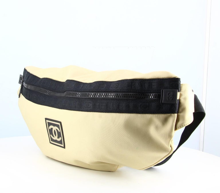 Chanel Identification Beige Nylon Banana Bag For Sale at 1stDibs