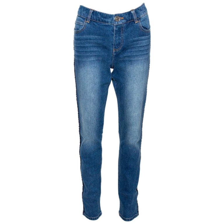 Chanel Indigo Light Wash Denim Braided Trim Jeans M For Sale at 1stDibs