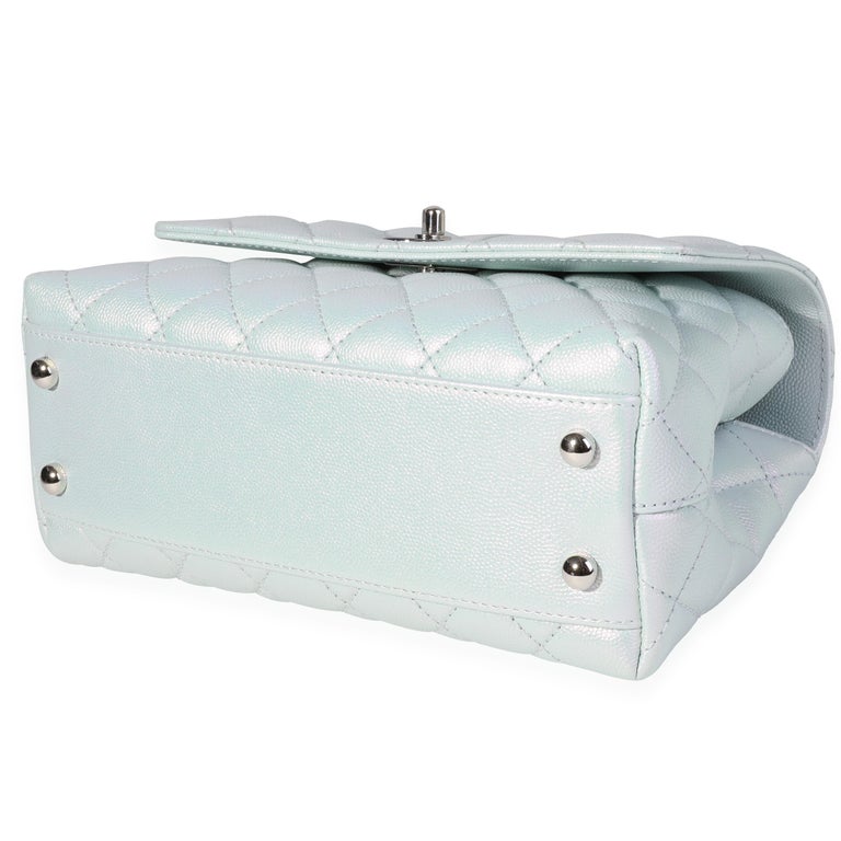 Chanel Iridescent Blue Quilted Caviar Mini Coco Top Handle Flap Bag For ...