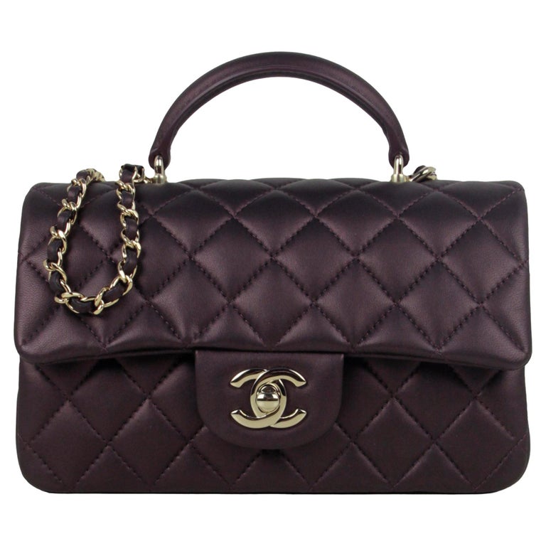 Chanel Iridescent Burgundy Lambskin Quilted Mini Top Handle Rectangular ...
