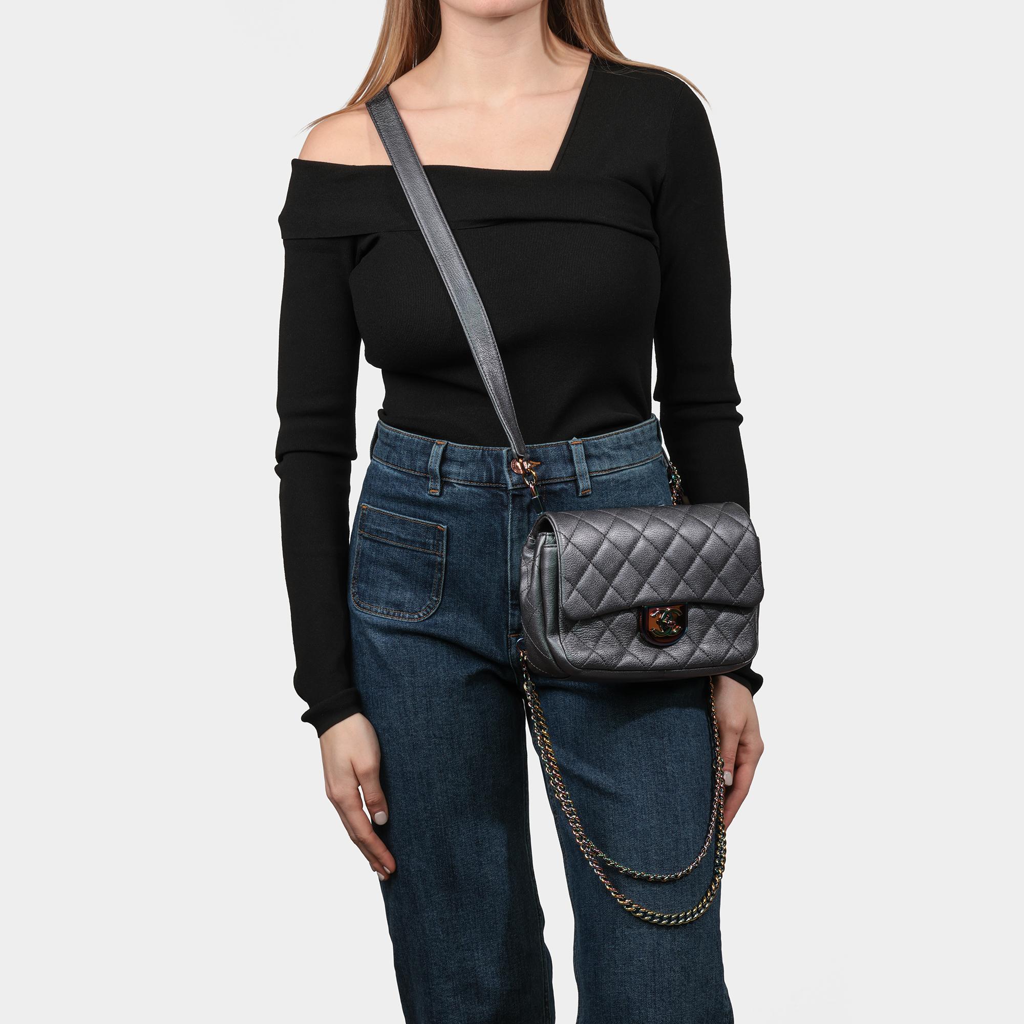 CHANEL Iridescent Quilted Calfskin Leather Small Double Carry Flap Bag ...