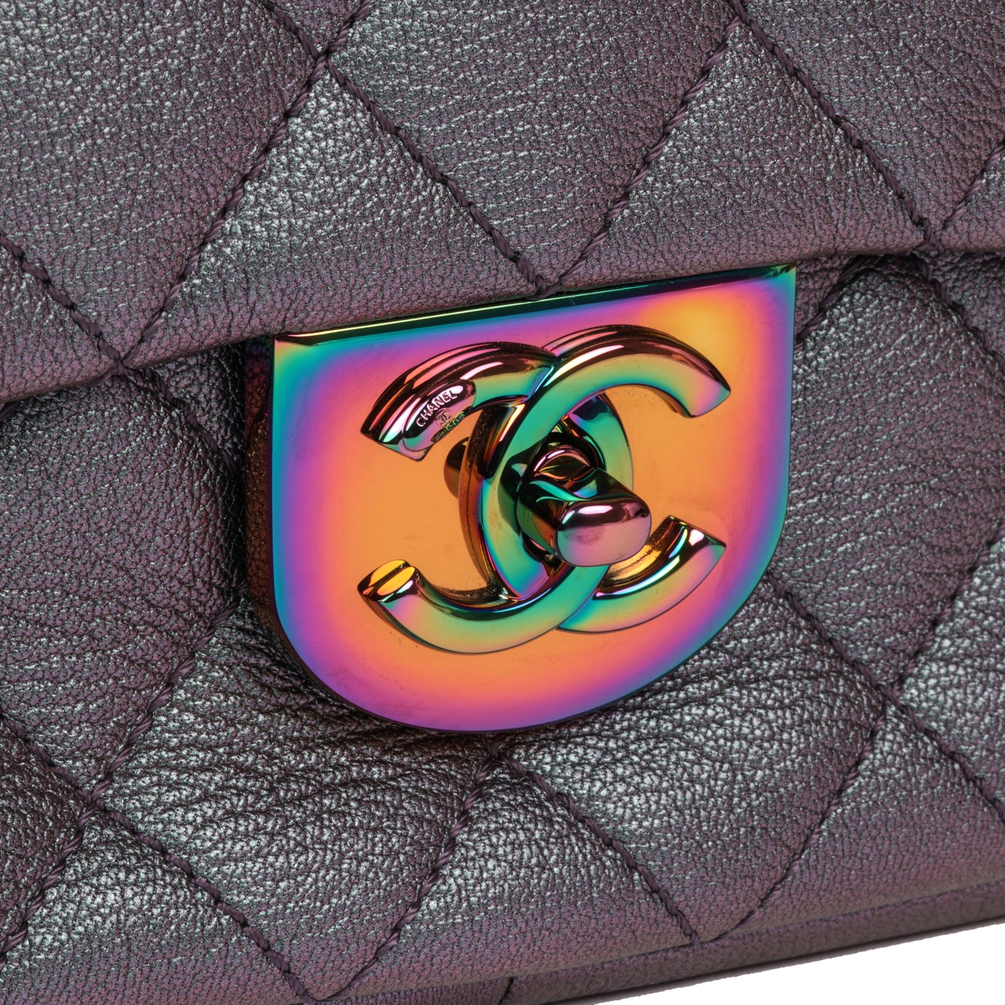 CHANEL Iridescent Quilted Calfskin Leather Small Double Carry Flap Bag ...