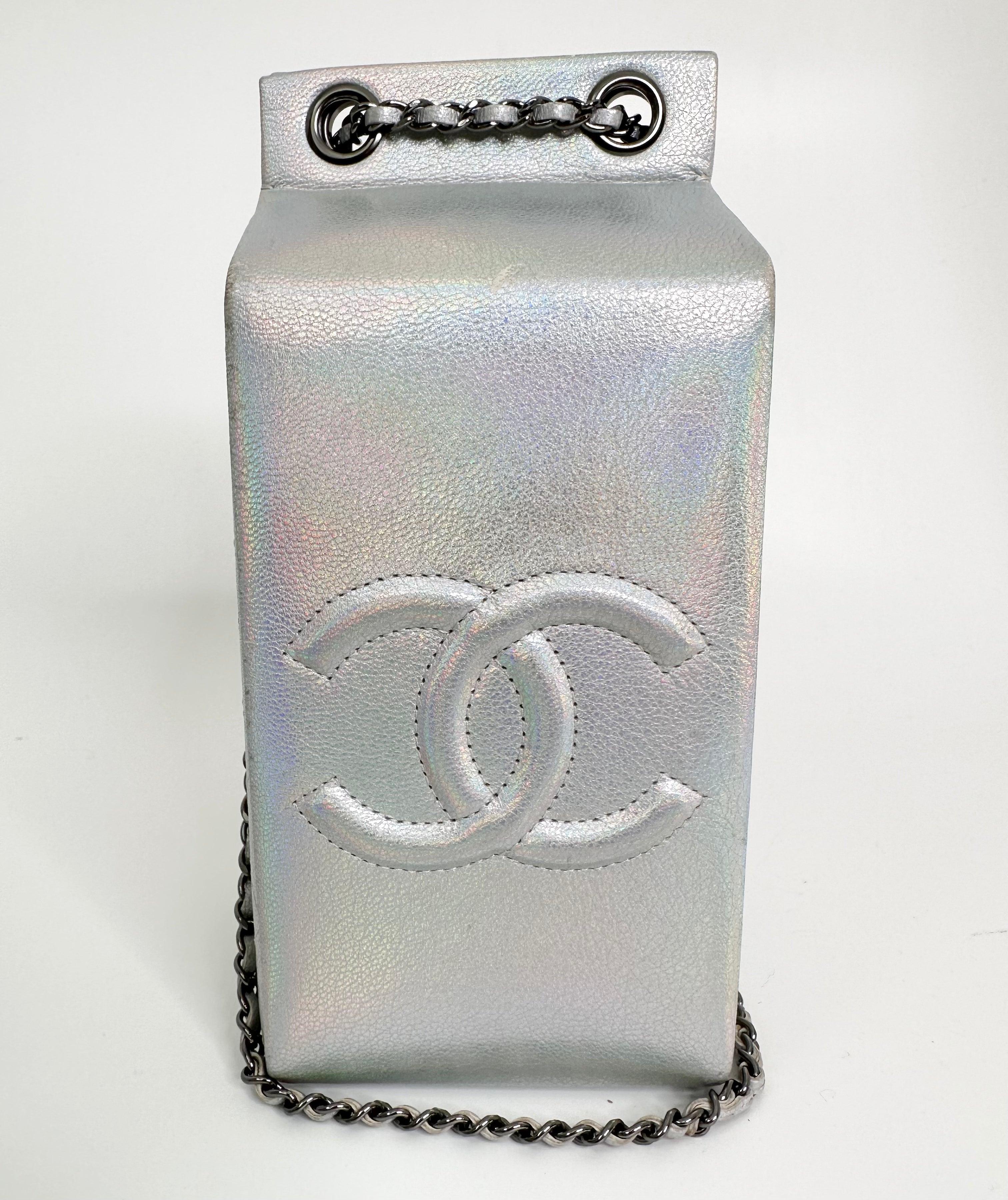 Chanel Iridescent Silver Lait de Coco Milk Carton Bag For Sale at 1stDibs