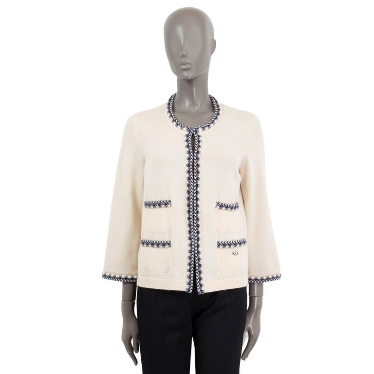 CHANEL ivory and blue cashmere 2016 16C SEOUL CONTRAST TRIM Cardigan ...