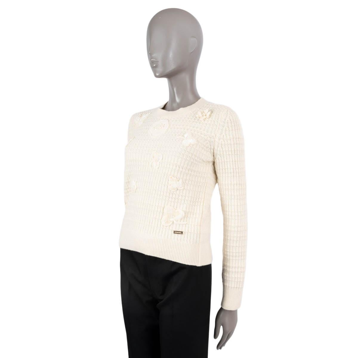 CHANEL ivory cashmere 2018 18B EMBELLISHED WAFFLE KNIT Sweater 40 M For ...