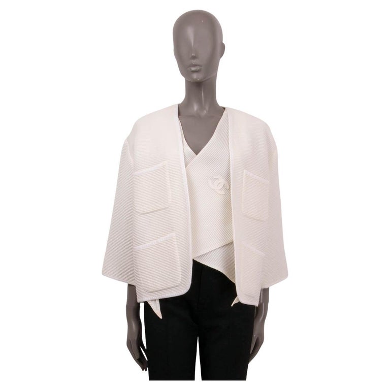 CHANEL ivory cotton 2012 12S LAYERED TIE-FRONT KNIT Jacket 38 S For ...