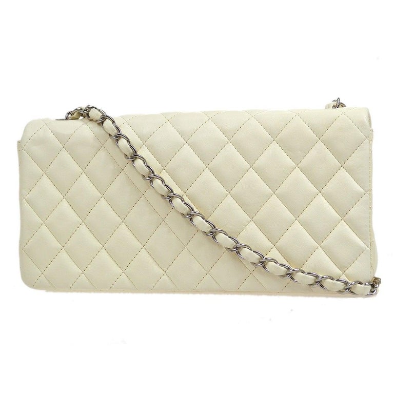 CHANEL Ivory Cream Lambskin Leather Gold Evening Small Shoulder Flap ...