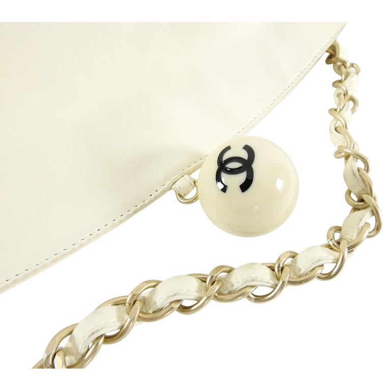 Chanel Ivory Lambskin Chain Strap Shoulder Bag with CC Resin Ball at ...