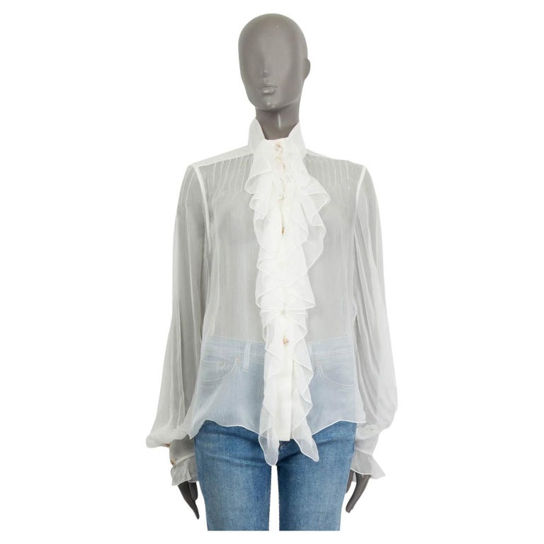 CHANEL ivory silk 2018 18S LACE TRIM SAILOR Blouse Shirt 36 XS For Sale ...