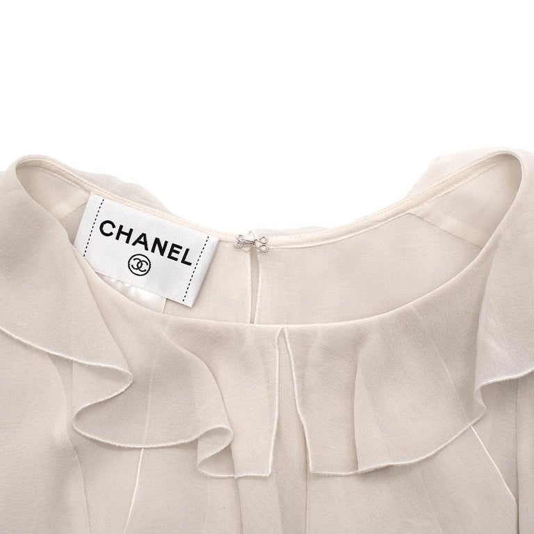Chanel Ivory Silk Ruffled Sleeveless Blouse - Size US 10 For Sale at ...