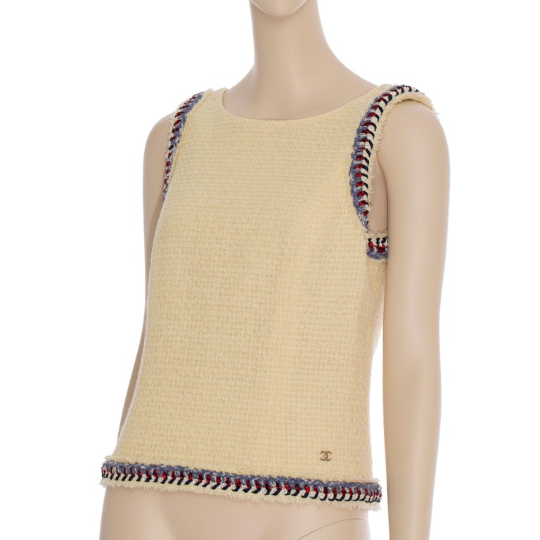 Chanel Ivory Tweed Vest With Braided Trim 40 FR For Sale at 1stDibs