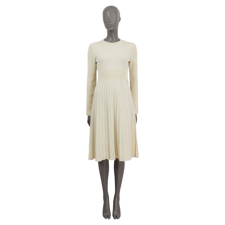 CHANEL ivory wool 2018 LONG SLEEVE KNIT MIDI Dress 38 S 18B For Sale at ...