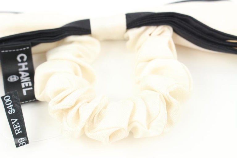 Chanel Ivory x Black Silk Ribbon Hair Tie Scrunchie Barrette 50ck32s at ...