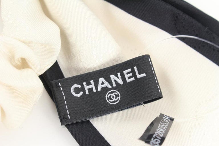 Chanel Ivory x Black Silk Ribbon Hair Tie Scrunchie Barrette 50ck32s at ...