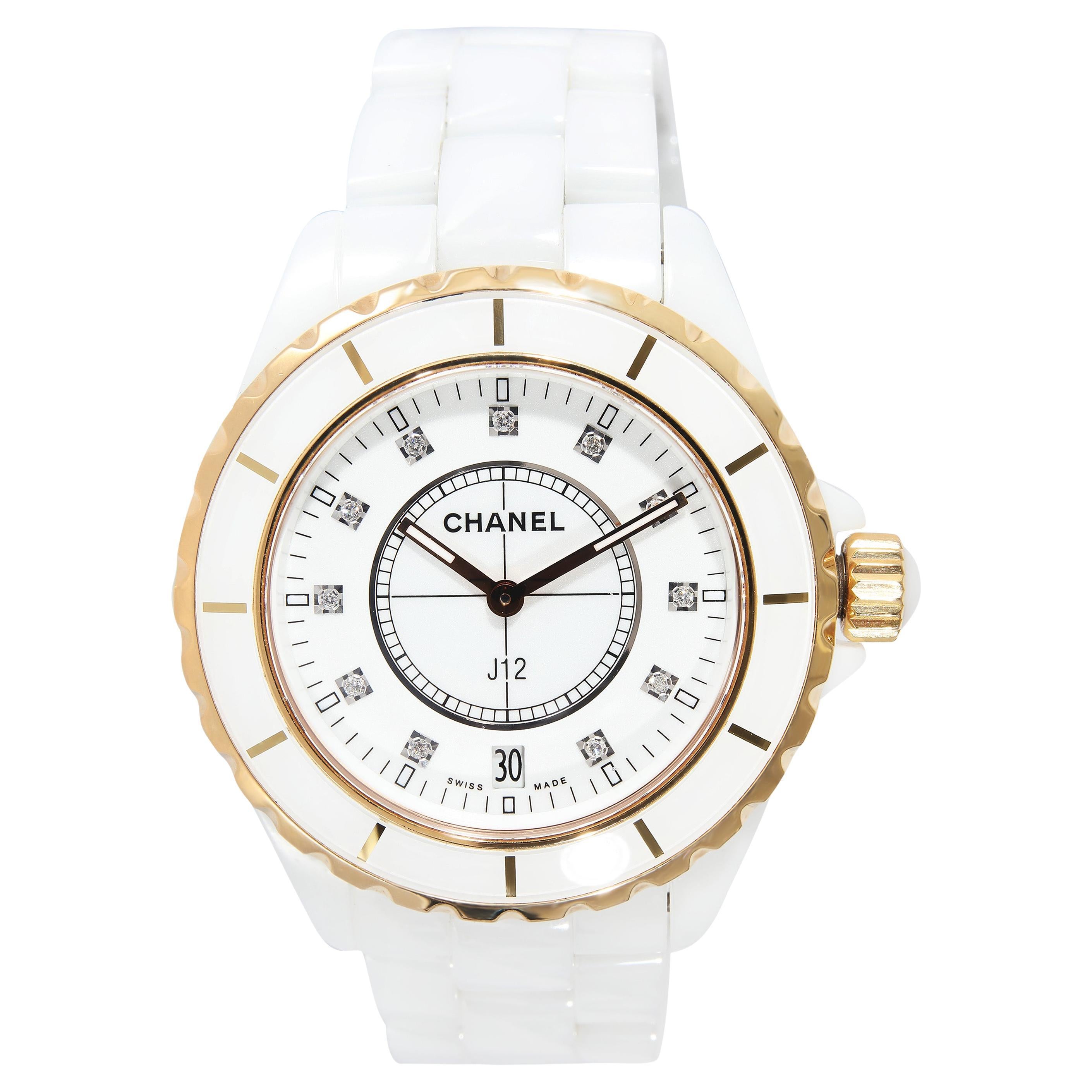 Chanel J-12 H2180 Unisex Watch in 18kt Ceramic/Yellow Gold For Sale at 1stDibs