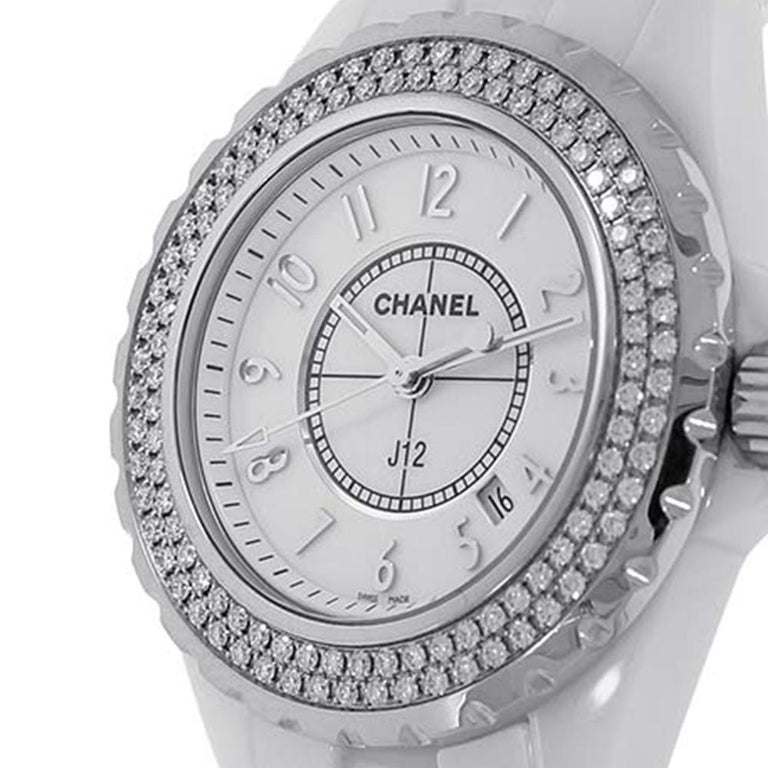 Chanel J-12 White Ceramic Diamond Bezel Watch H0967 For Sale at 1stDibs