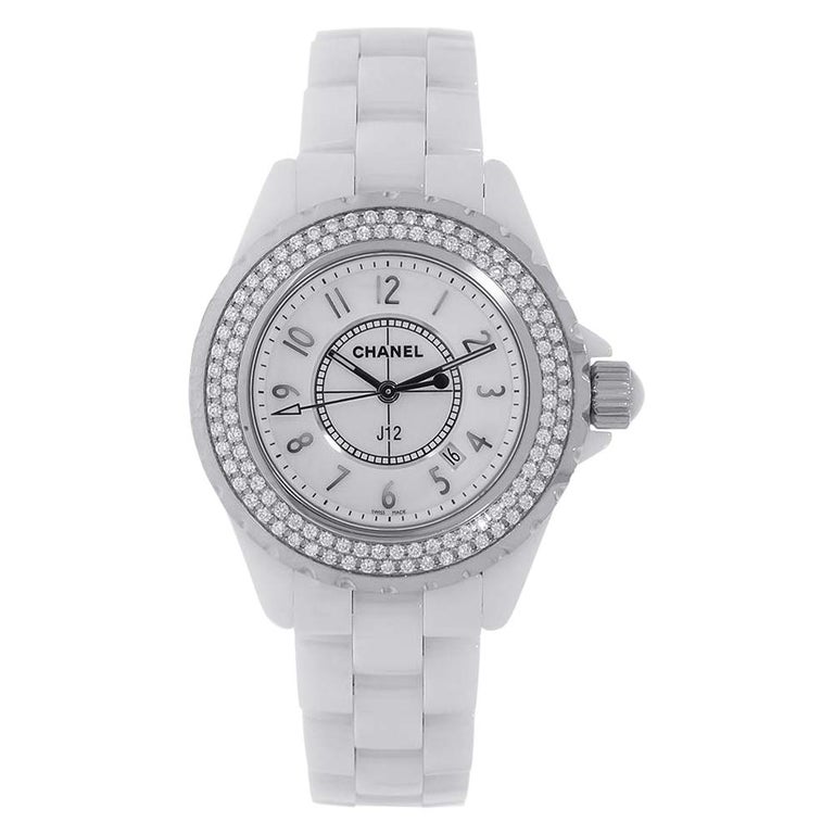 Chanel J-12 White Ceramic Diamond Bezel Watch H0967 For Sale at 1stDibs