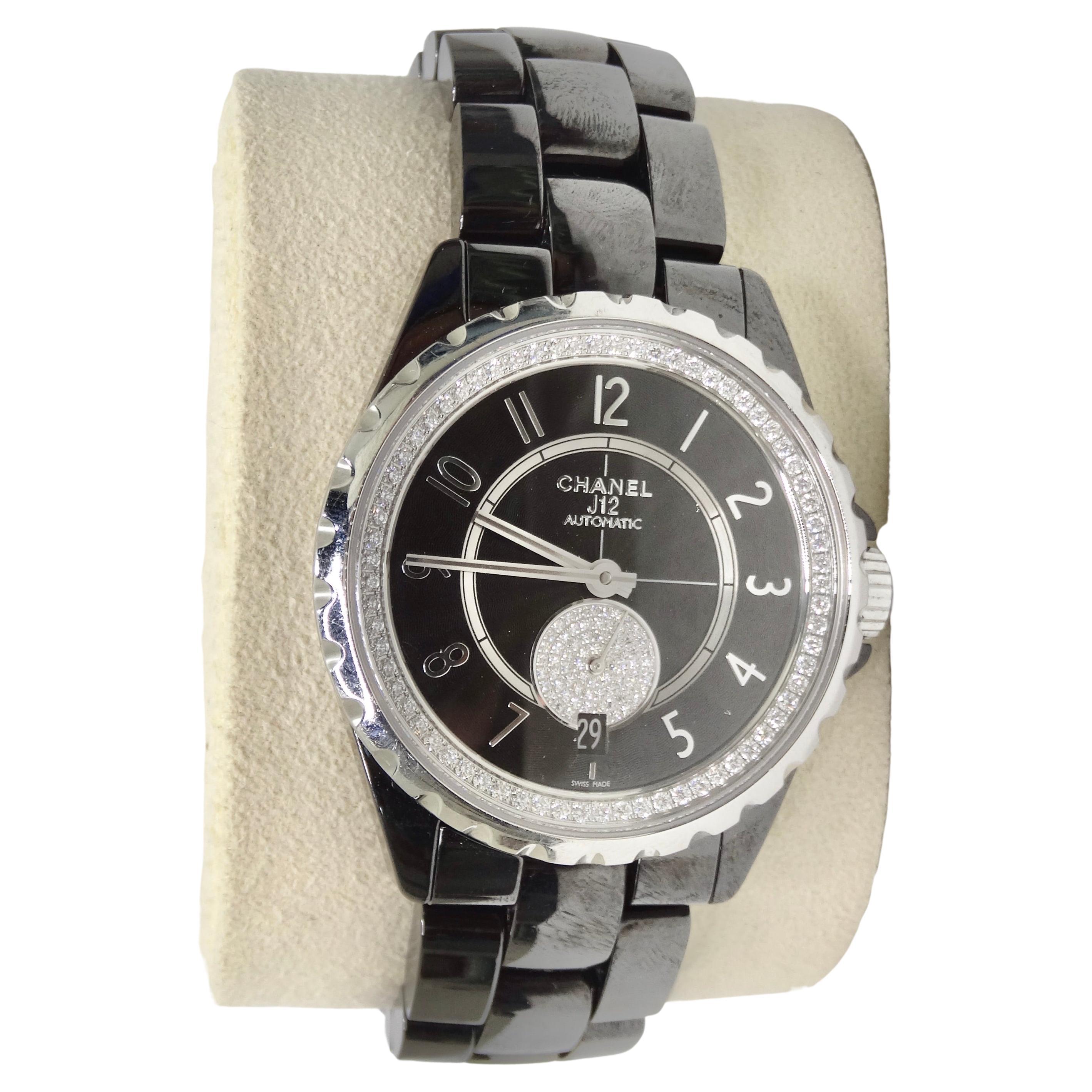 Chanel J12 33MM Black Dial Diamond Bezel with Black Ceramic Bracelet ...