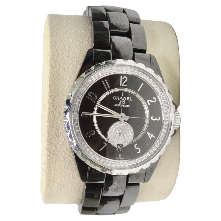 Chanel J12 33MM Black Dial Diamond Bezel with Black Ceramic Bracelet ...