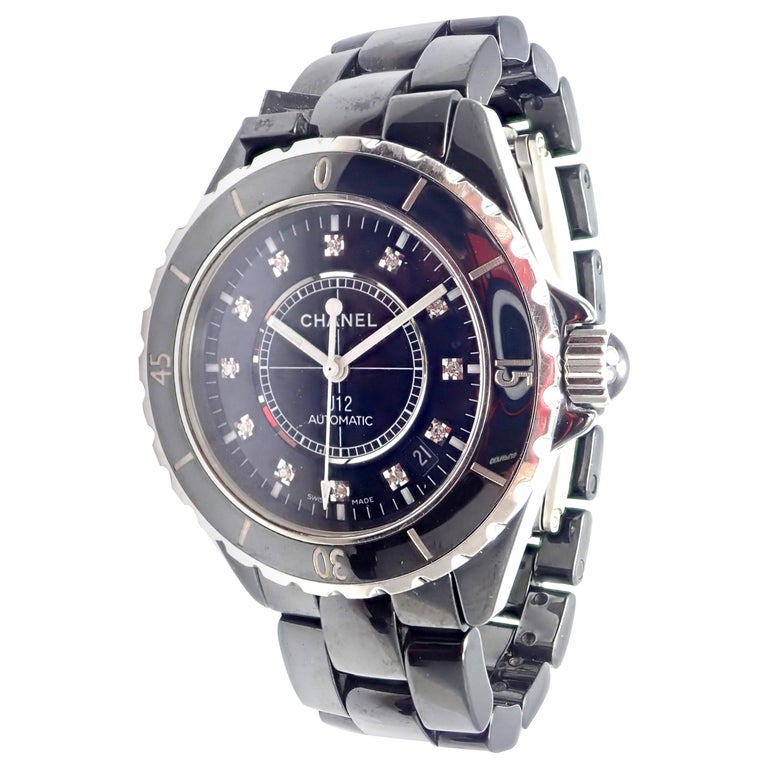Chanel J12 Black Ceramic Automatic Diamond Watch Ref H1626 For Sale at ...