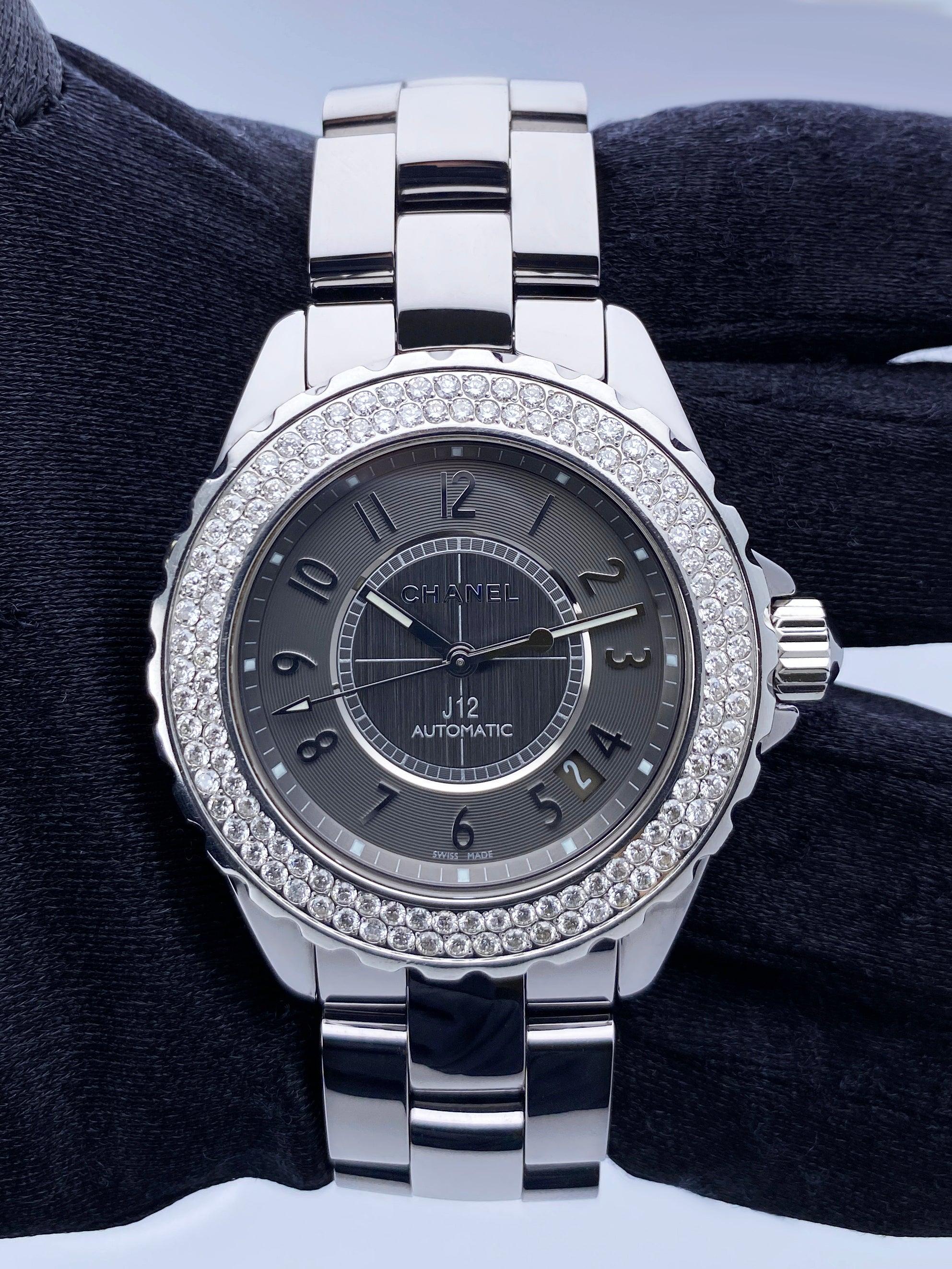 Chanel J12 Diamond Bezel Ceramic Mens Watch For Sale at 1stDibs
